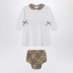 Burberry Set With Check Motif Trims - White
