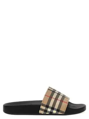 Burberry Printed Check Slides - Beige
