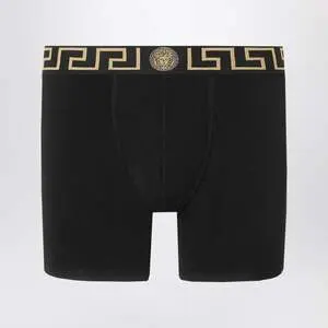 Versace White Fitted Boxers With Greca Waistband - Black