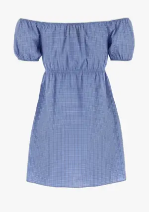 Miu Miu Poplin Check Abiti - Celeste
