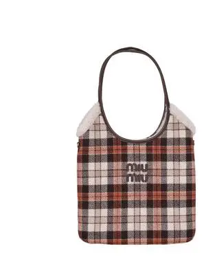 Miu Miu Tartan And Shearling Tote