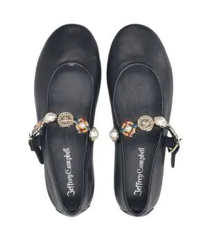 Jeffrey Campbell Leather Mary Jane Flats - Black