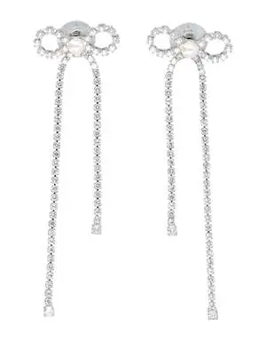 SELF-PORTRAIT Crystal Bow Drop Earrings - Silver