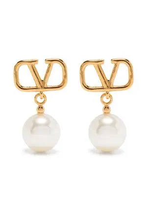 Valentino Garavani Vlogo Signature Pearl Earrings - Golden