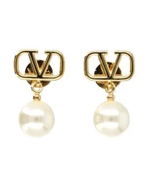 Valentino Garavani Vlogo Pearl Drop Earrings - Golden