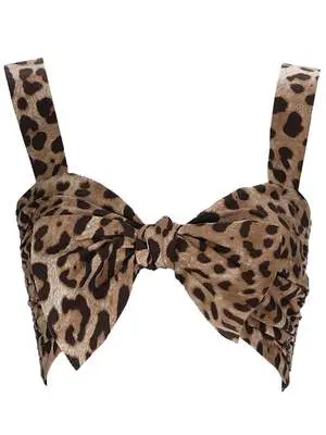 Dolce & Gabbana Leopard Print Tie Detailed Top - Animalier