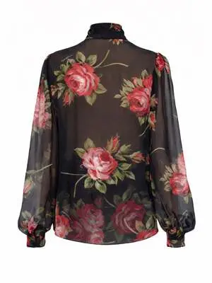 Dolce & Gabbana Rose Bouquet Print Silk Top - Black