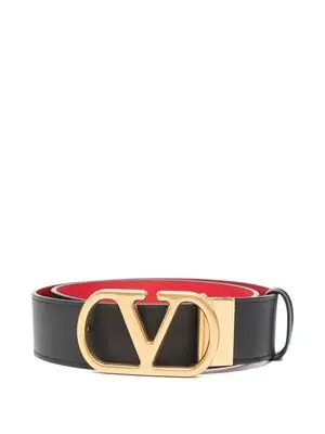 Valentino Garavani V Logo Signature Leather Belt - Black
