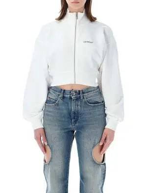 Off White Flower Crop Zip Fleece
