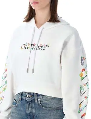 Off White Flower Crop Hoodie