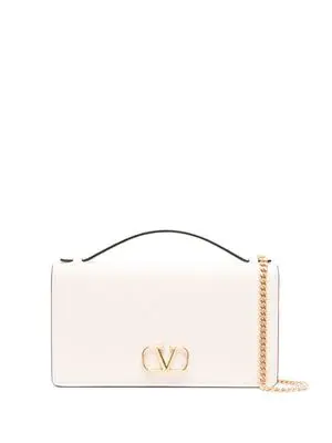 Valentino Garavani V Logo Signature Leather Wallet On Chain - Ivory