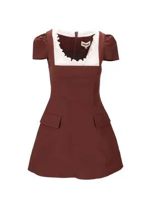 SHUSHU/TONG Scalloped Short Sleeve Dress - Brown