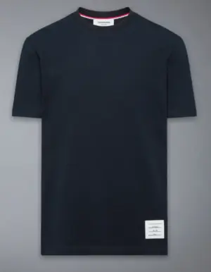 Thom Browne Short Sleeve Tee W/ Engineered Bar Stripe In Classic Pique - Navy