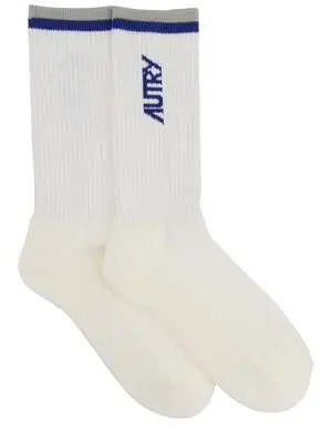 AUTRY Ribbed Socks With Logo - White
