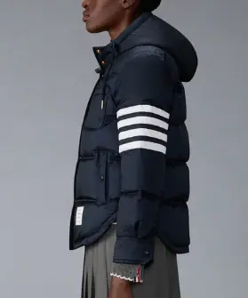 Thom Browne Down Hooded Shirtdress With 4-bar Stripe - Navy