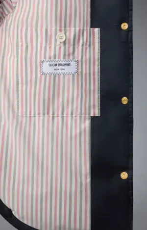 Thom Browne Down Hooded Shirtdress With 4-bar Stripe - Navy