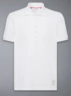 Thom Browne Short Sleeve Rib Cuff Polo W/ Engineered Bar Stripe In Classic Pique - White