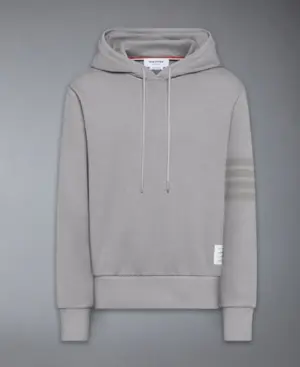 Thom Browne Long Sleeve Hoodie Pullover W/ Overdyed Bar In Solid Loopback - Lt Grey