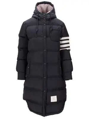 Thom Browne Downfilled Hooded Shirtdress With 4-bar Stripe - Navy