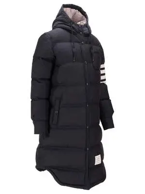 Thom Browne Downfilled Hooded Shirtdress With 4-bar Stripe - Navy