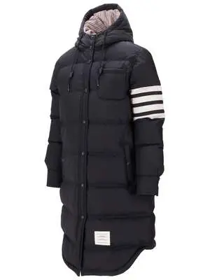 Thom Browne Downfilled Hooded Shirtdress With 4-bar Stripe - Navy