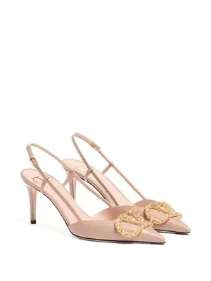 Valentino Garavani Vlogo Signature Leather Slingback Pumps - Beige