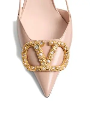 Valentino Garavani Vlogo Signature Leather Slingback Pumps - Beige