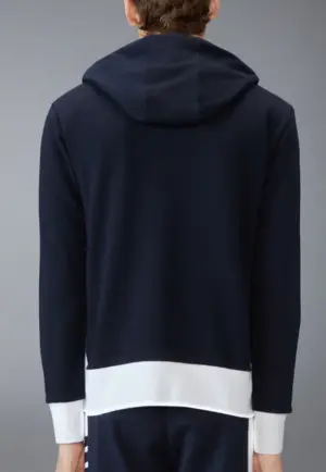 Thom Browne Zip Up Hoodie With Engineered Bar