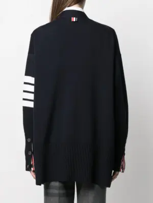 Thom Browne Exaggerated Fit V-neck Cardigan With 4-bar Stripe - Navy