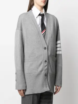 Thom Browne Exaggerated Fit V-neck Cardigan - Lt Grey