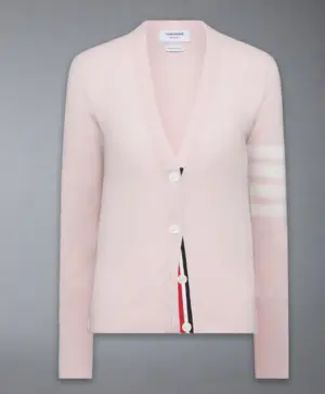 Thom Browne Cashmere Cardigan With 4-bar Stripe - Light Pink
