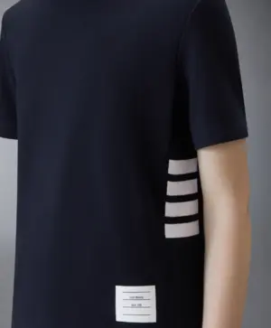 Thom Browne Short Sleeve Tee With 4-bar Stripe - Navy