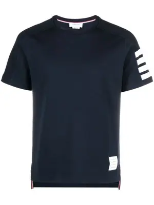 Thom Browne Short Sleeve Tee W/ 4 Bar Stripe In Milano Cotton Navy