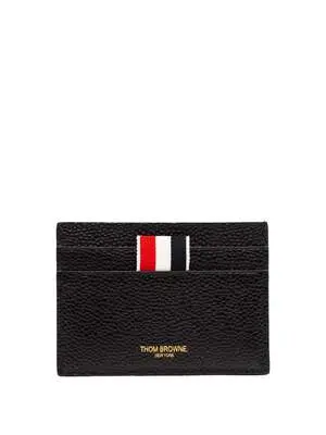 Thom Browne Single Card Holder In Pebble Grain Leather - Black