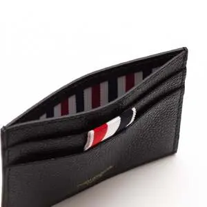 Thom Browne Single Card Holder In Pebble Grain Leather - Black