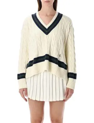 SPORTY & RICH Src Cableknit V-neck Sweater