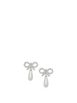 SELF-PORTRAIT Pearl Earrings With Crystal Bow - White