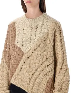MARANT ETOILE Patchwork Wool-blend Cable Knit Sweater