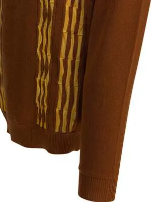 BEAMS Striped Wool Polo Sweater - Brown