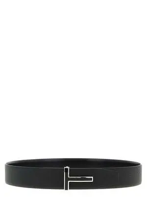 TOM FORD Reversible Hammered And Smooth Leather Belt - Black