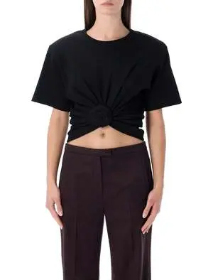 Magda Butrym Knot Detail T-shirt With Detachable Shoulder Pads - Black