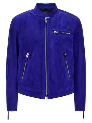 TOM FORD Suede Cashmere Biker Jacket - Blue