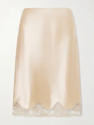 Saint Laurent Lace-trimmed Silk-satin Skirt