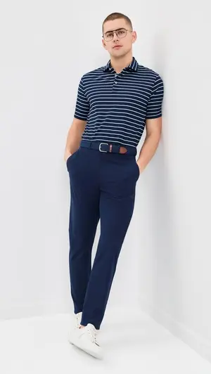 Rlx Ralph Lauren Multi Stripe Tour Pique Polo - Refined Navy Multi