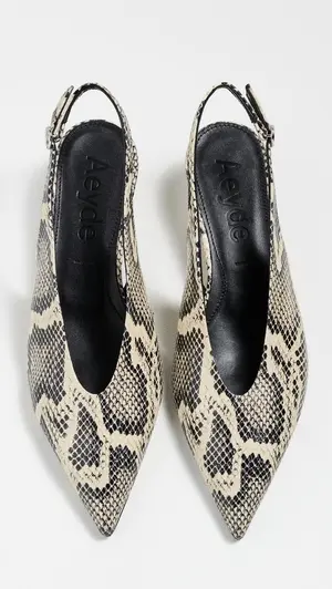 AeydĒ Camila Snake Print Leather Slingbacks
