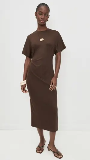 Vince Short Sleeve Side Ruched Midi Dress