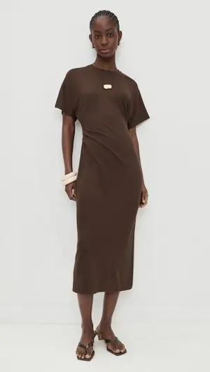 Vince Short Sleeve Side Ruched Midi Dress