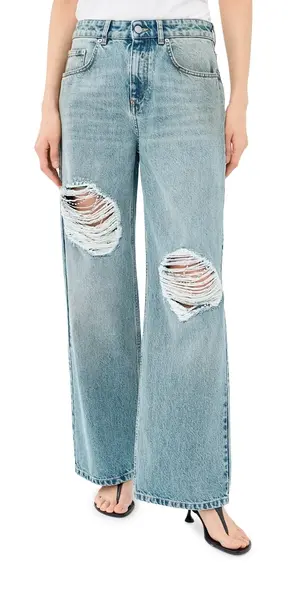 AREA Crystal Fray Relaxed Jeans - Medium Blue