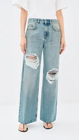 AREA Crystal Fray Relaxed Jeans - Medium Blue