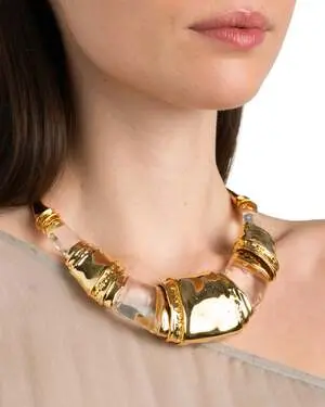 Alexis Bittar Lucite Brutalist Segmented Collar Necklace - Gold